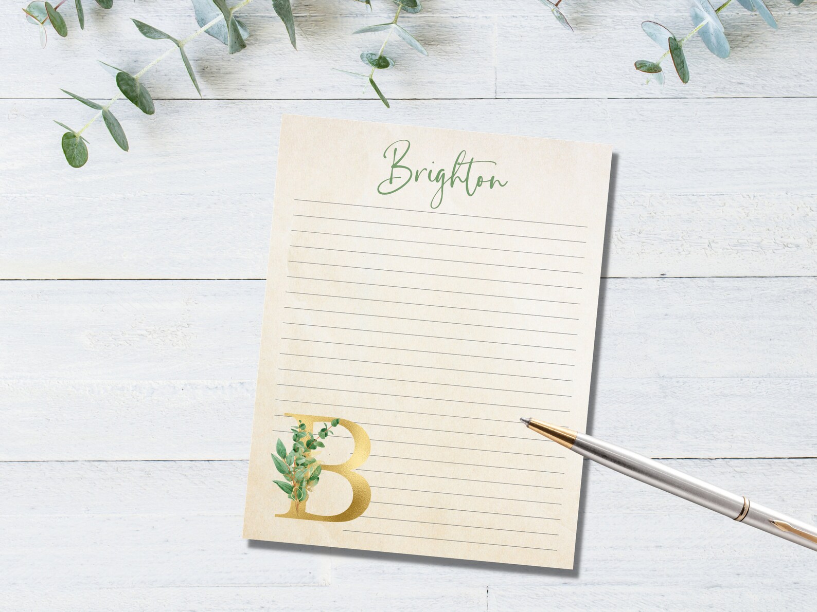 Personalized Printable Stationery, Printable Note Paper, Eucalyptus ...