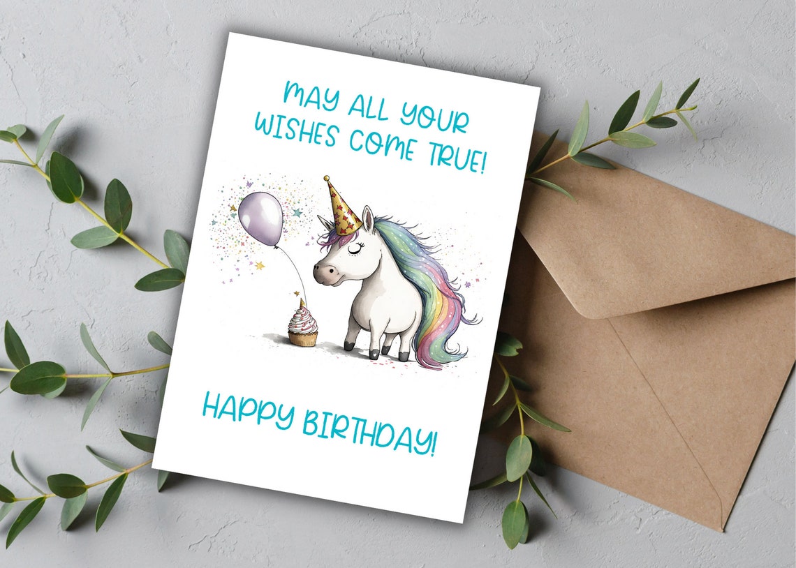 PRINTABLE Unicorn Happy Birthday Card, DIY Print Card, Unicorn Birthday ...