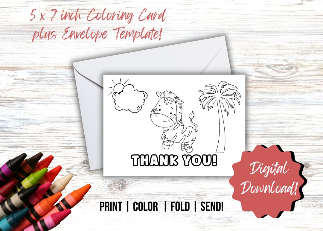 PRINTABLE Thank You Coloring Card, Kid's Thank You Note, Thanks ...