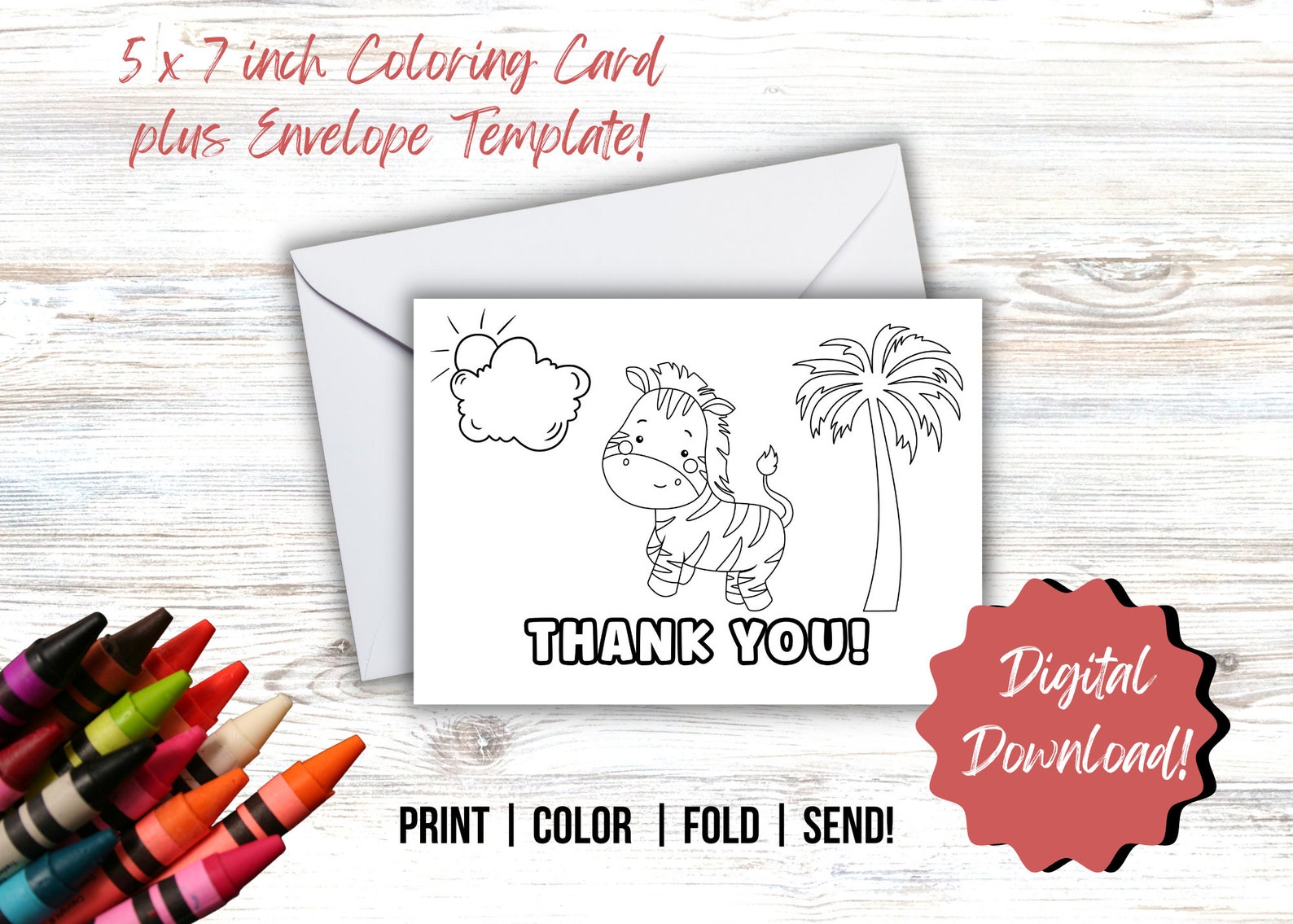 PRINTABLE Thank You Coloring Card, Kid's Thank You Note, Thanks ...