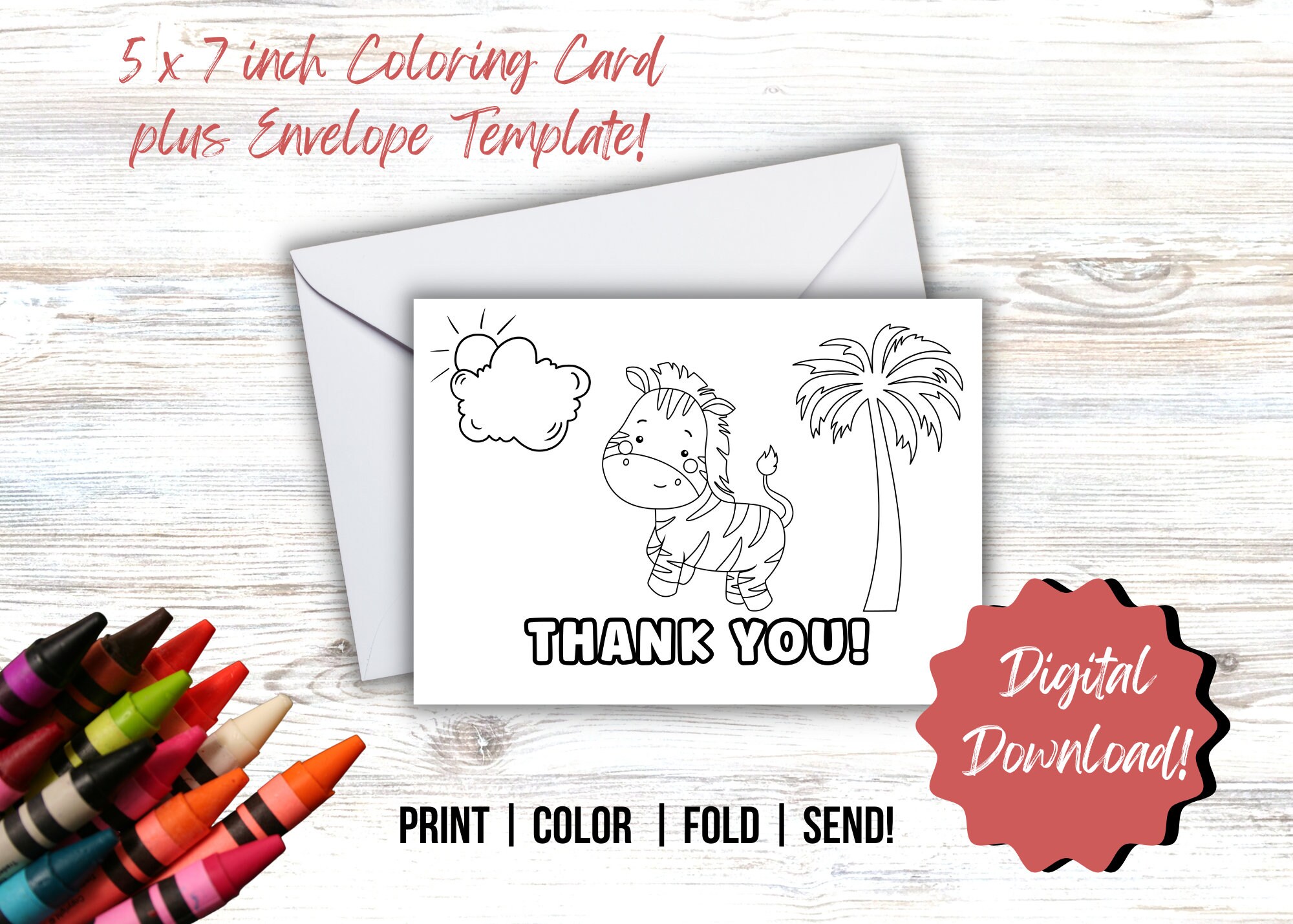 PRINTABLE Thank You Coloring Card, Kid's Thank You Note, Thanks ...