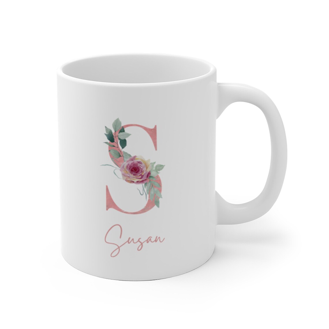 Monogram Mug, Monogram Mug Initials, Monogram Mug Floral, Ceramic Mug ...