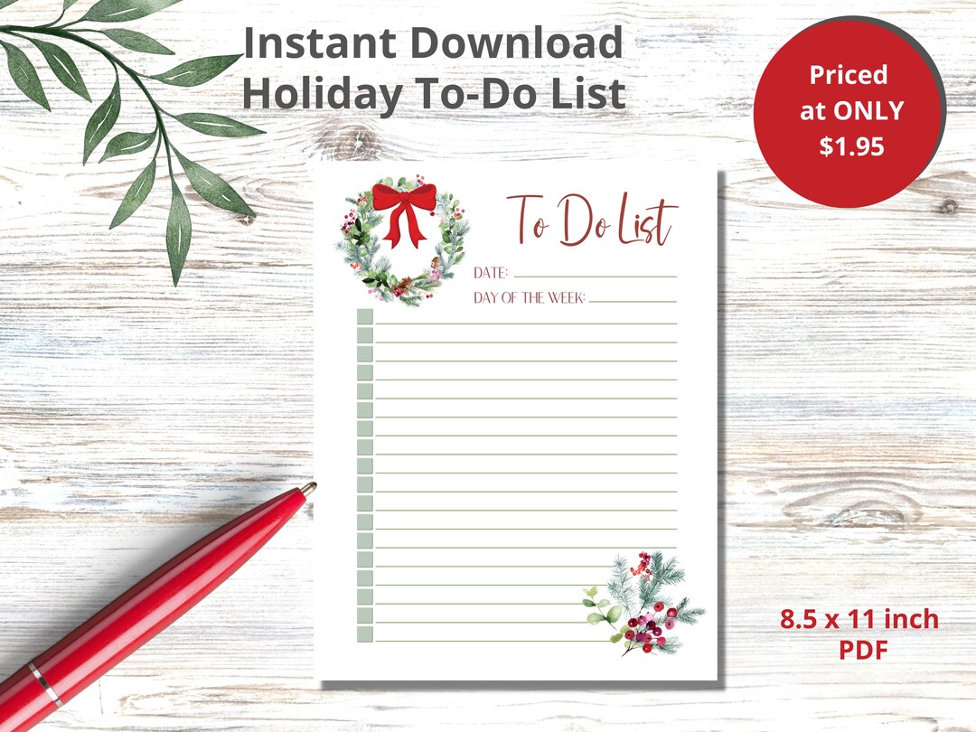 Instant Download To-do List, Daily Planner Sheets, Holiday To-do List ...