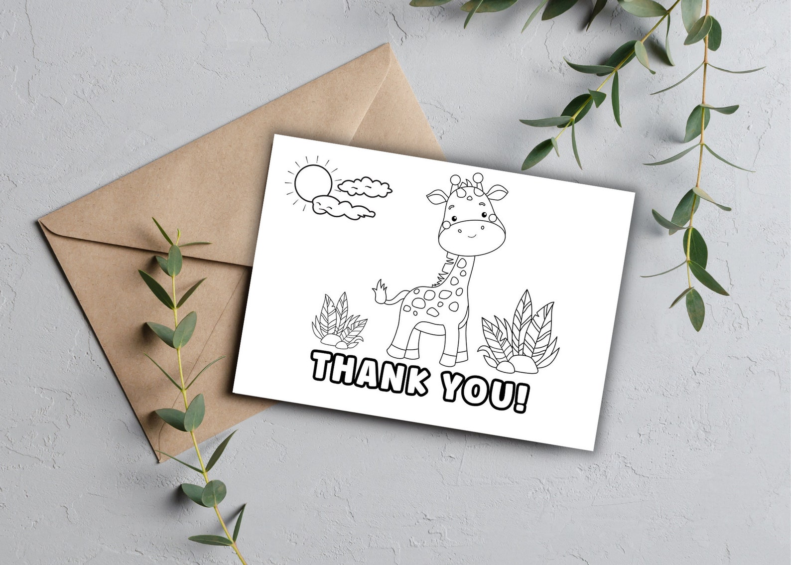 PRINTABLE Thank You Coloring Card, Kid's Thank You Note, Cat Greeting ...