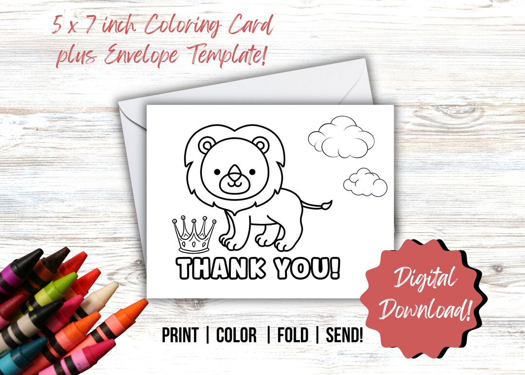PRINTABLE Thank You Coloring Card, Kid's Thank You Note, Lion Greeting ...