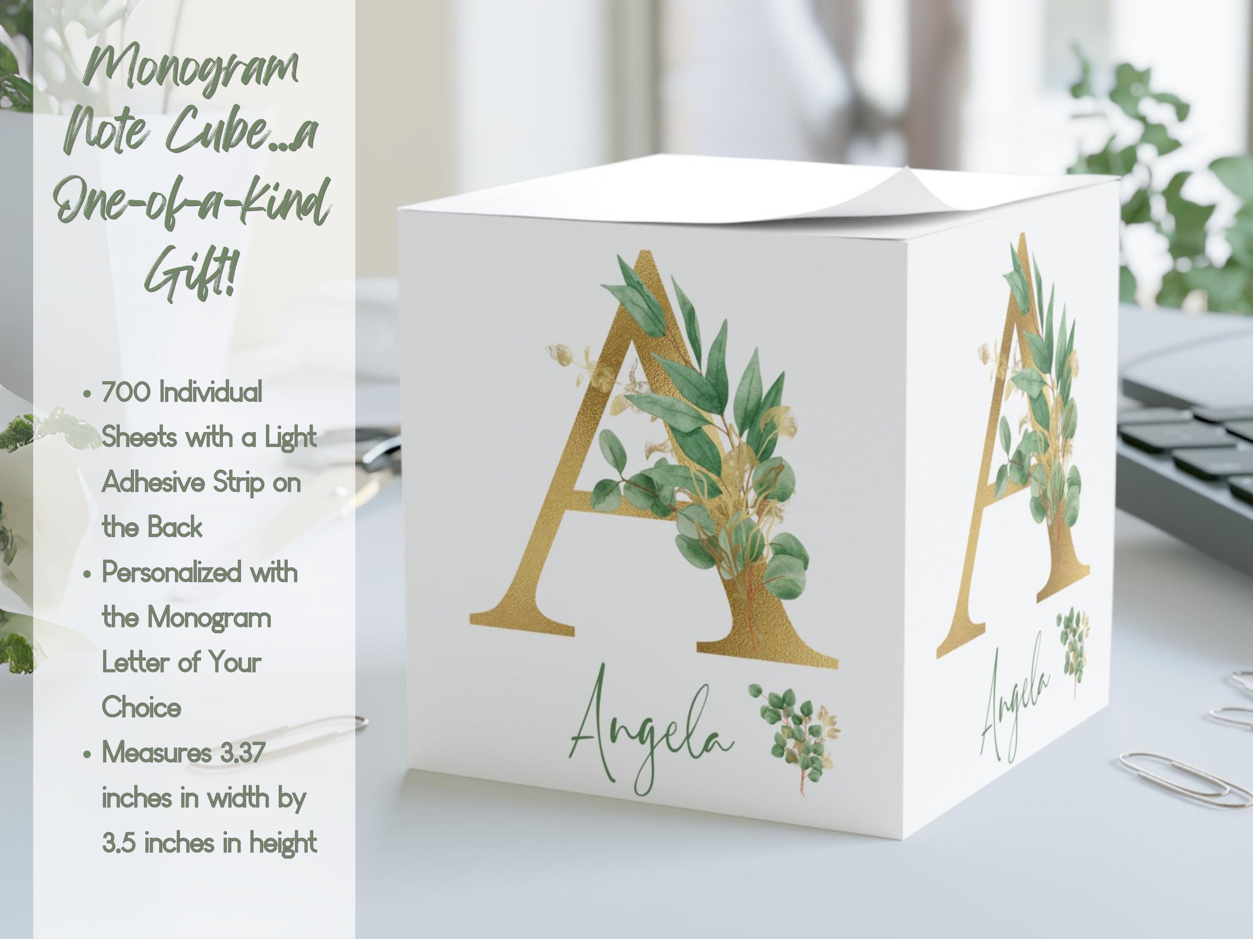 Eucalyptus Monogram Note Cube, Personalized Note Cube, Custom Gift for ...