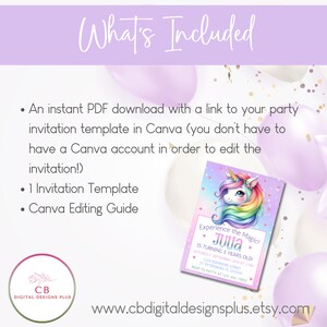 Unicorn Birthday Invitation, Party Invite, Download Printable Canva ...