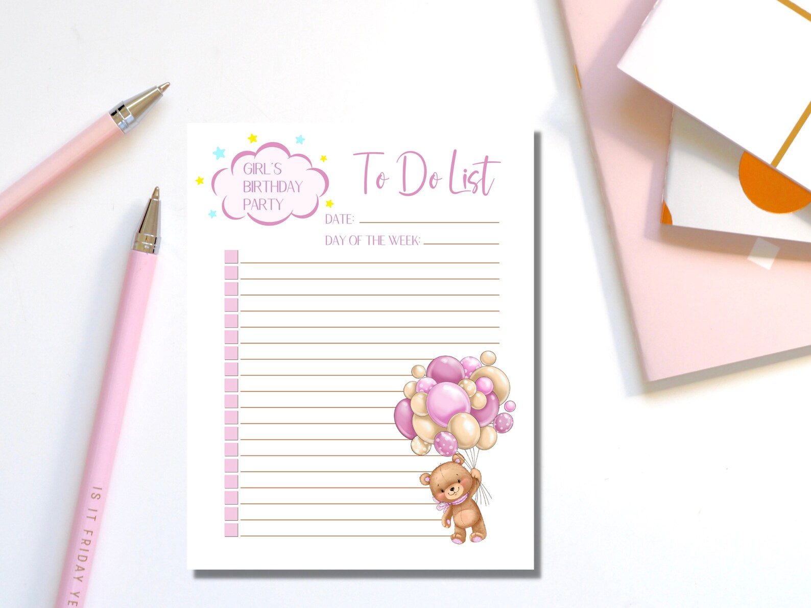 Girl's Birthday Party To-do List, Instant Download To-do List, Party To ...