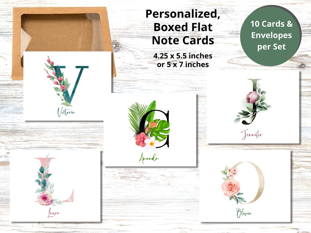 Personalized Note Card Set, Flat Notecards and Envelopes, Boxed ...