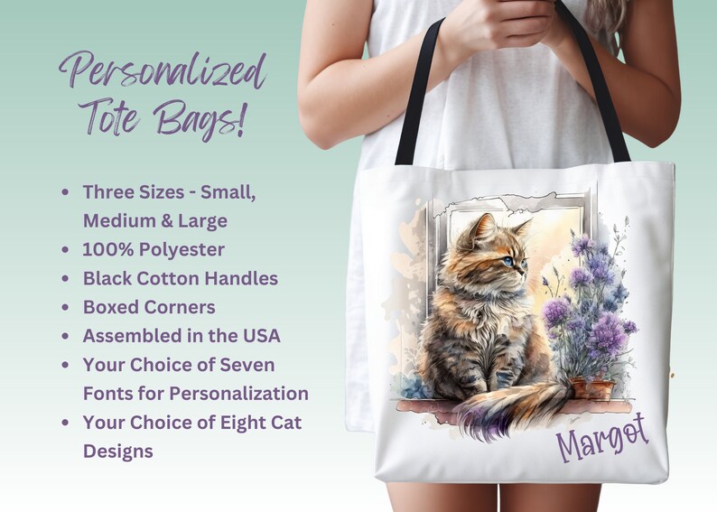 Personalized Tote Bag, Cat Lover's Tote Bag, Gift for Her, Custom Cat ...