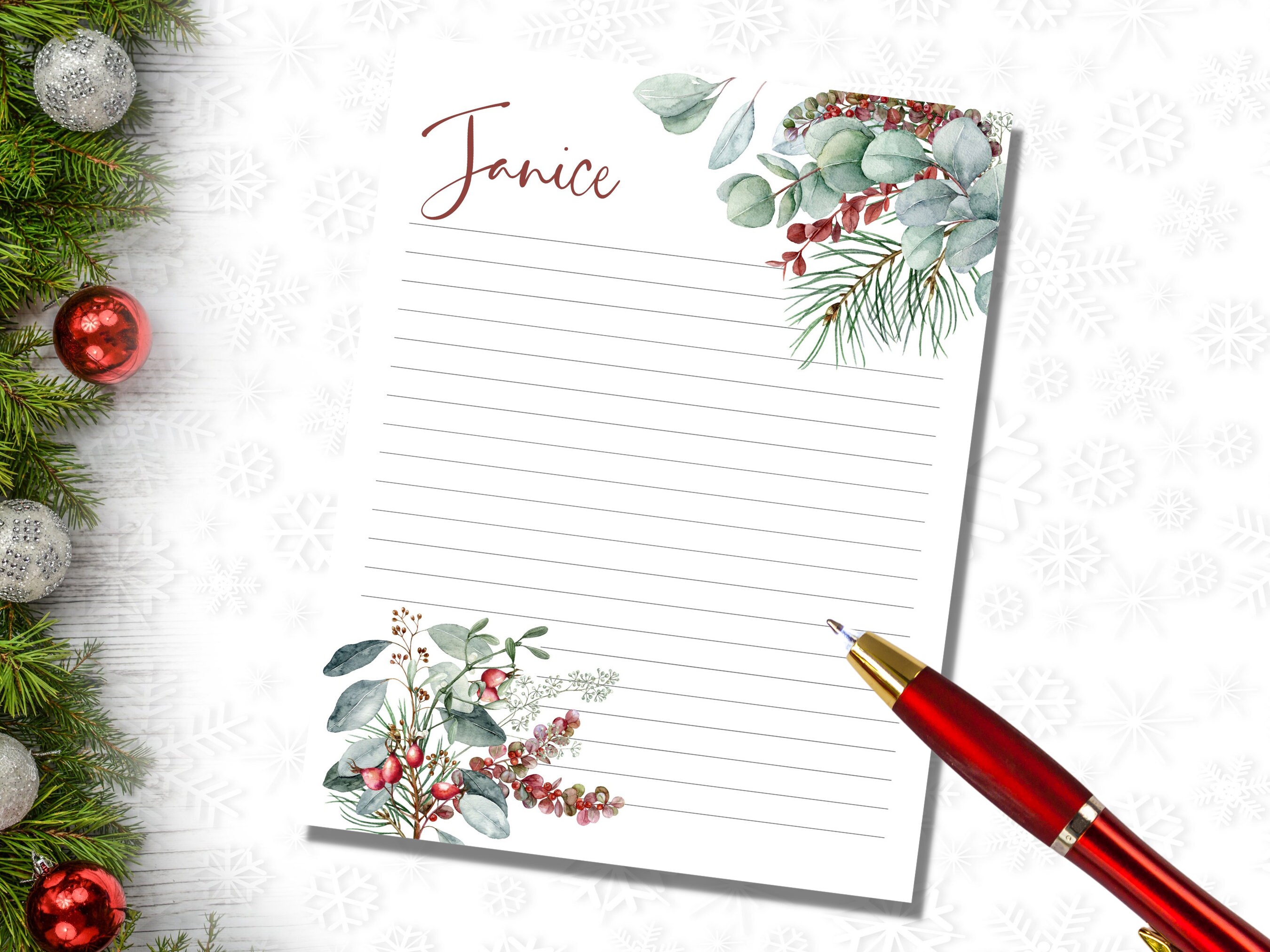 PERSONALIZED Christmas Printable Stationery, Printable Note Paper ...