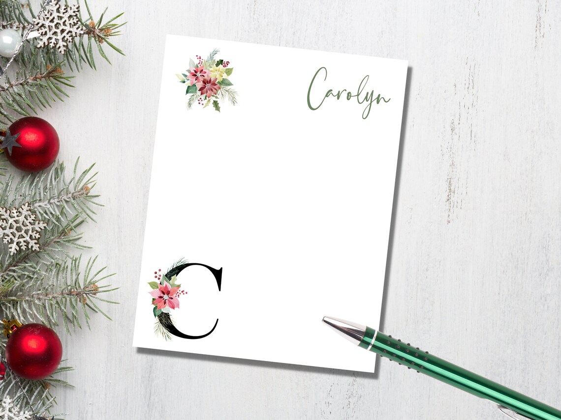 Personalized Printable Holiday Stationery Poinsettia Note | Etsy