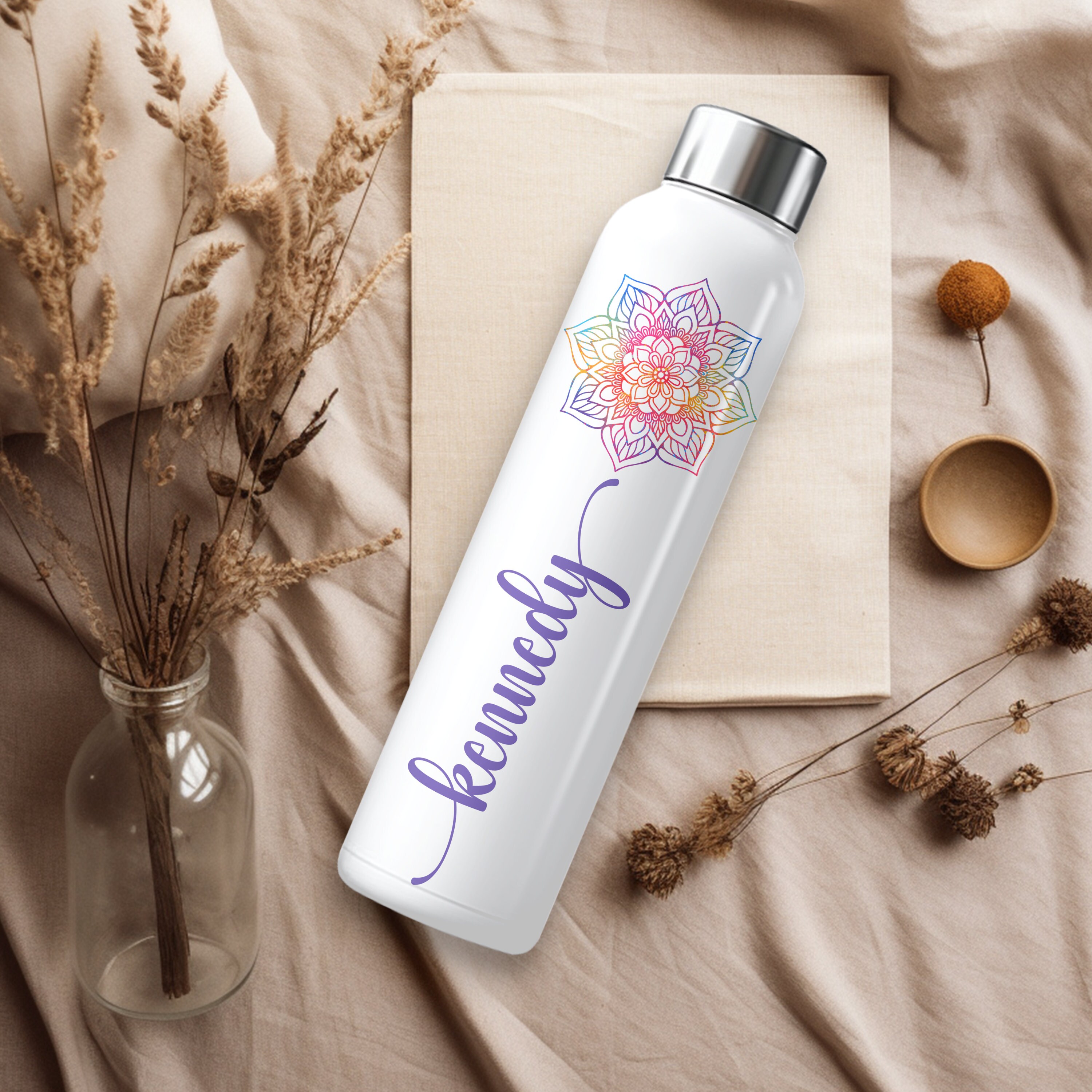 Rainbow Mandala Stainless Steel Water Bottle, Custom Water Bottle, Gift ...