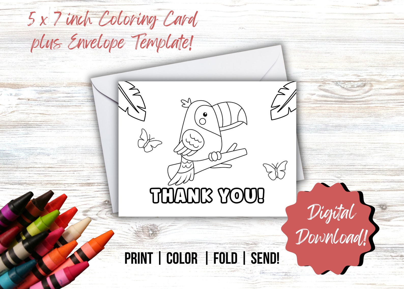 PRINTABLE Thank You Coloring Card, Kid's Thank You Note, Parrot ...