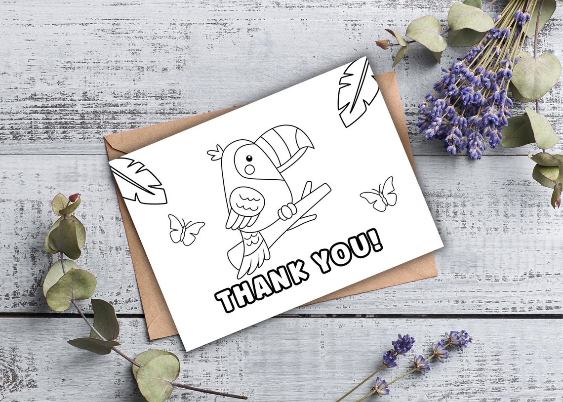 PRINTABLE Thank You Coloring Card Set, Kid's Thank You Notes, Thank You ...
