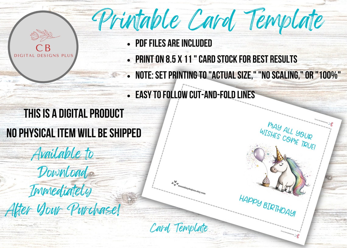 PRINTABLE Unicorn Happy Birthday Card, DIY Print Card, Unicorn Birthday ...