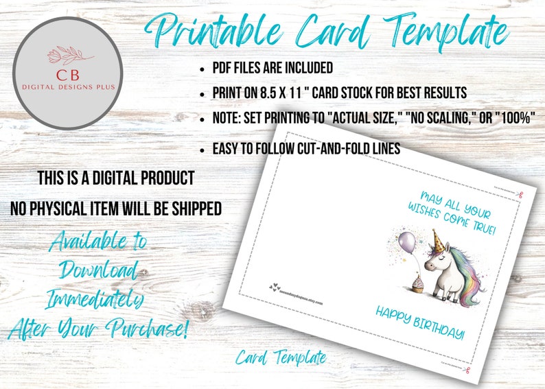 PRINTABLE Unicorn Happy Birthday Card, DIY Print Card, Unicorn Birthday ...