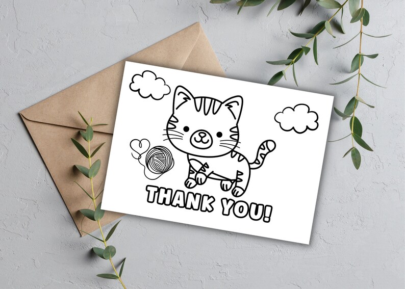 PRINTABLE Thank You Coloring Card, Kid's Thank You Note, Cat Greeting ...