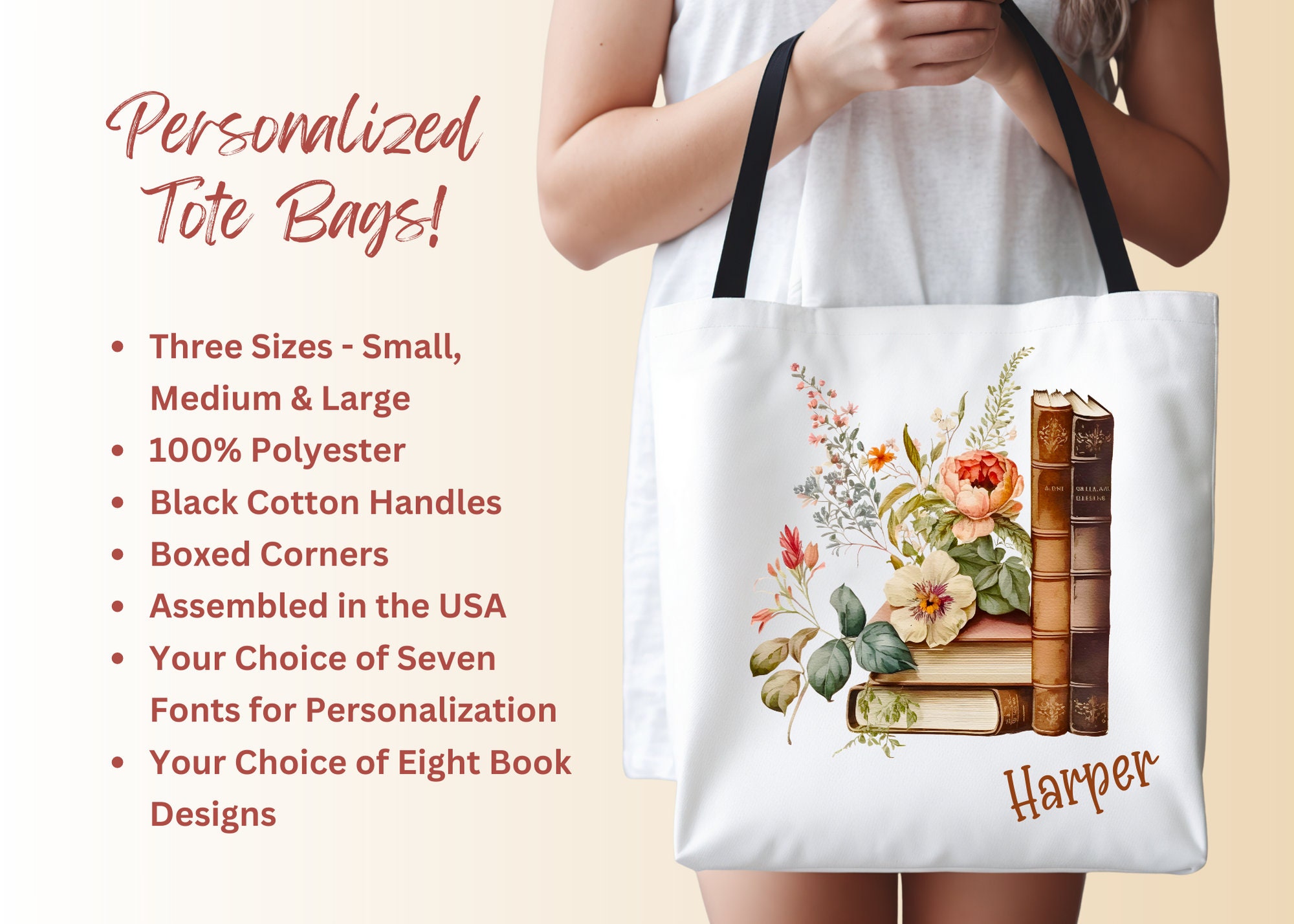 Book Lover Tote Bag Personalized Tote Bag Beach Tote - Etsy