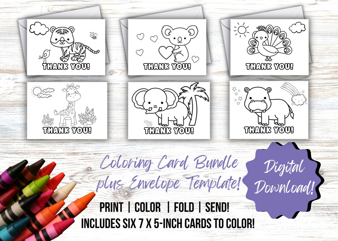 PRINTABLE Thank You Coloring Card Bundle, Kid's Thank You Notes ...