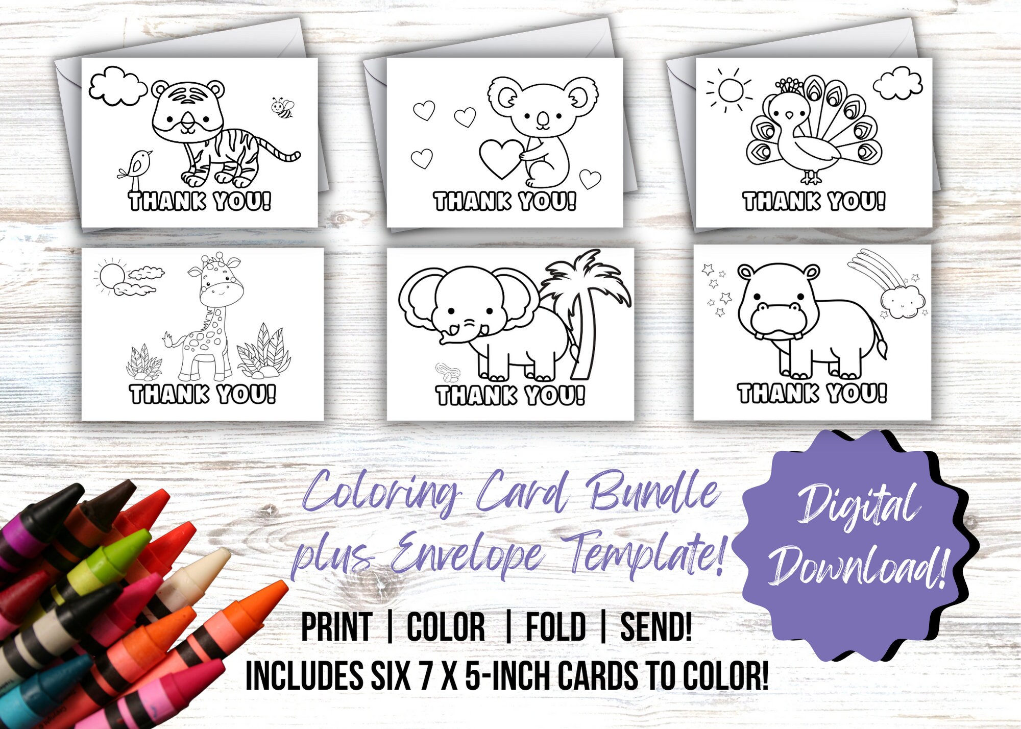 PRINTABLE Thank You Coloring Card Bundle, Kid's Thank You Notes ...
