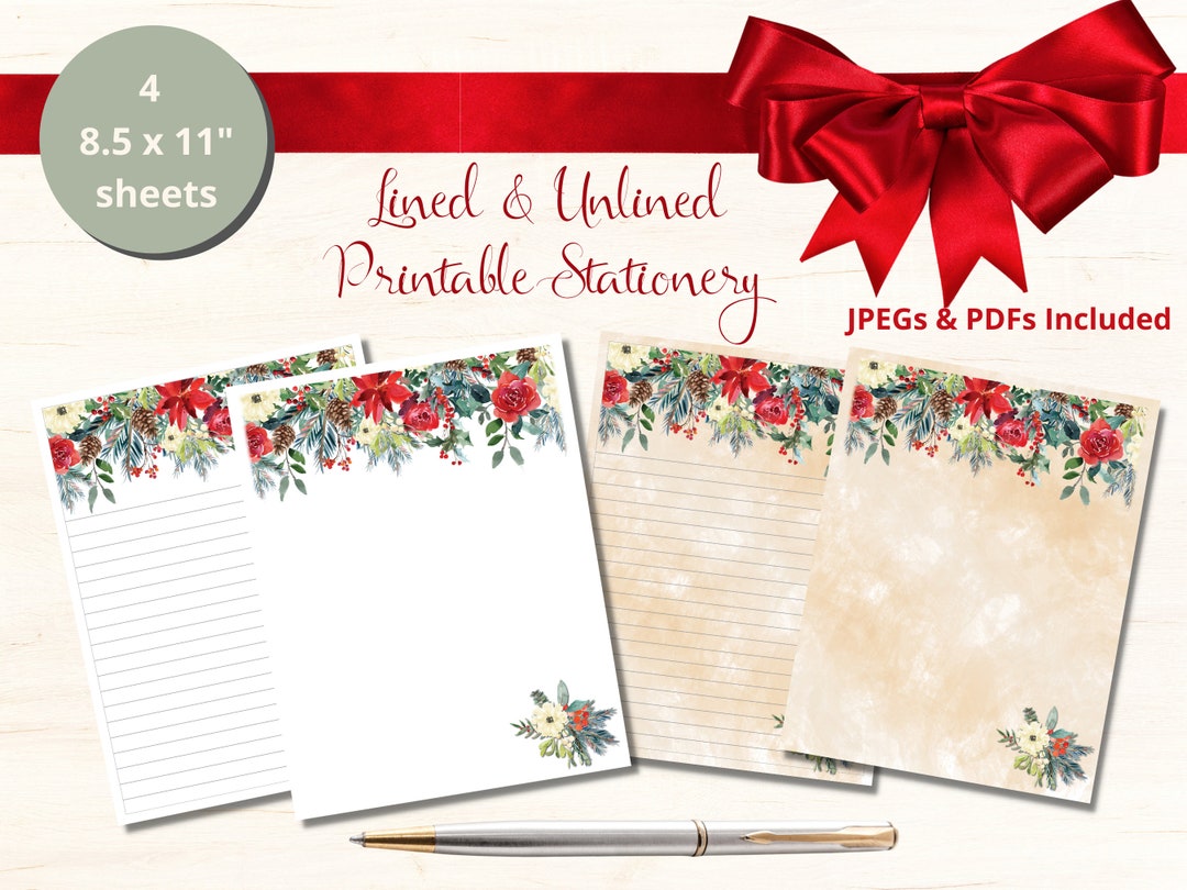 Printable Stationery, Printable HOLIDAY Note Paper, Christmas Digital ...