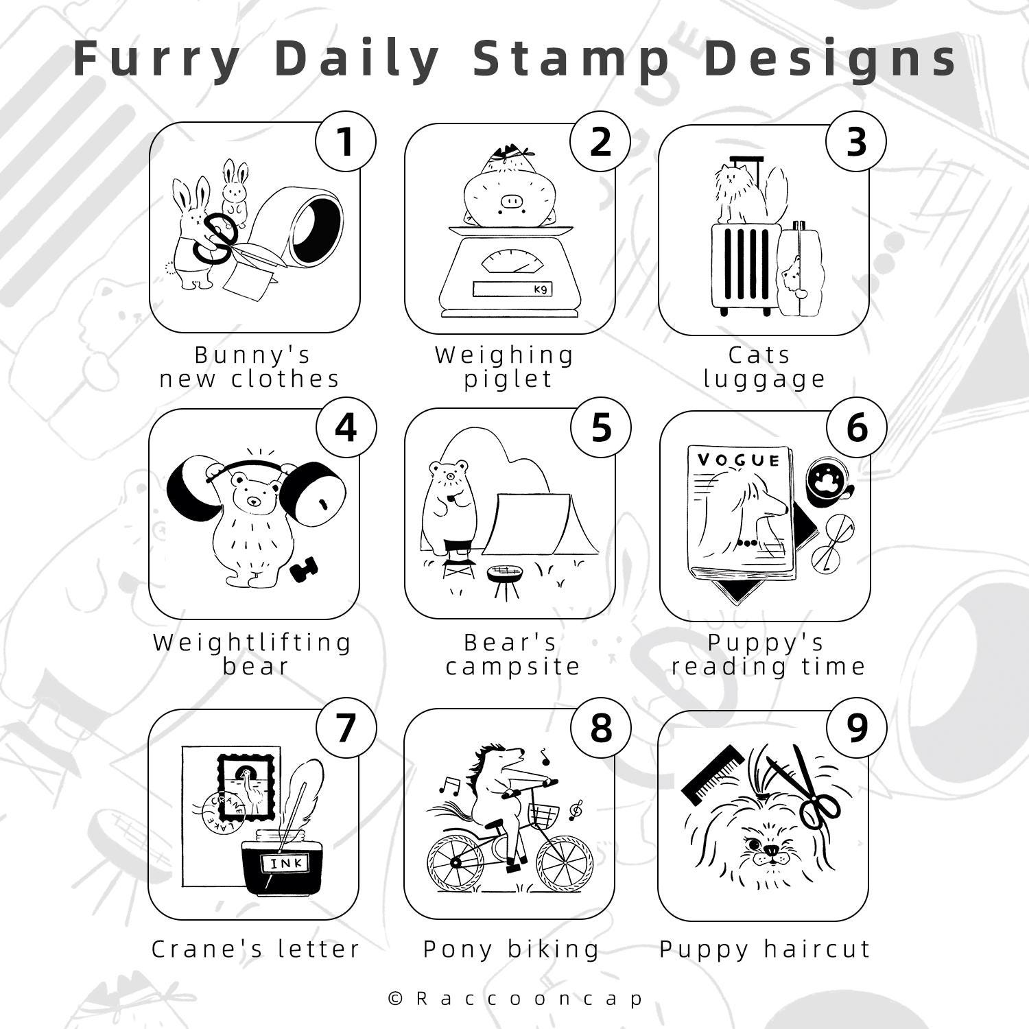 Furry Daily Animal Stamp, Planner Stamp, Black Ink - Etsy