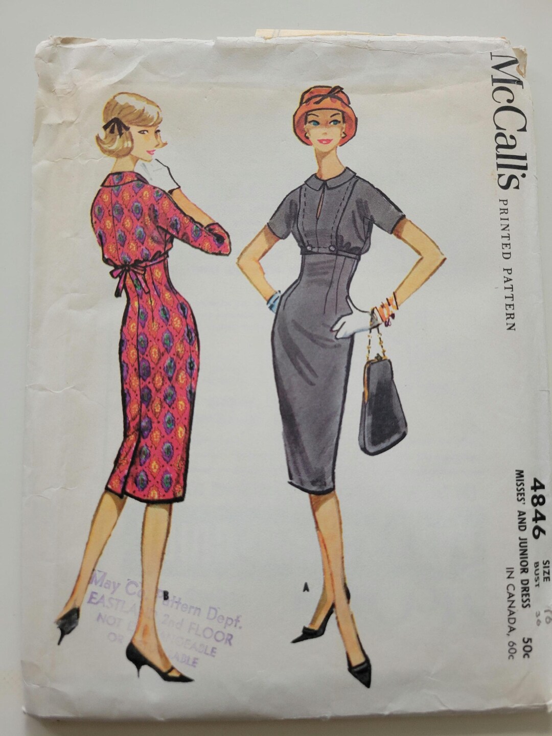 Vintage Ca. 1958 Mccall's 4846 Women’s Dress Sewing Pattern Bust 36" FF ...