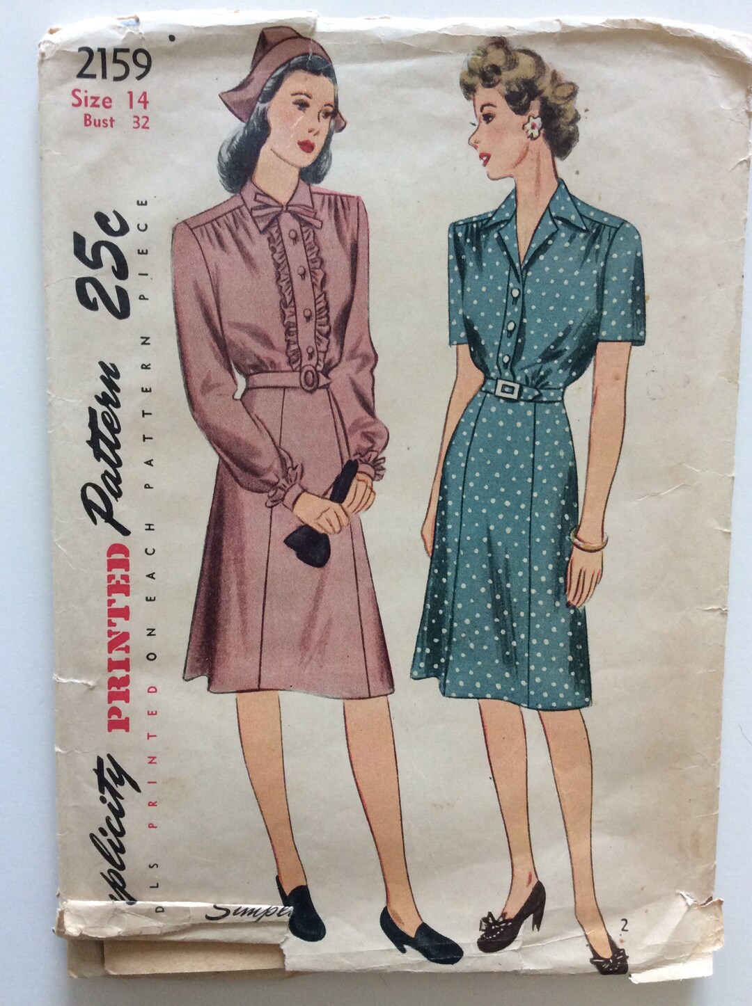 Vintage Ca. 1947 Simplicity 2159 Womens Dress Sewing Pattern-size 14 ...