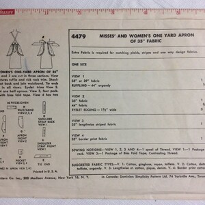 Vintage Ca. 1953 Simplicity 4479 1 Yard Apron Sewing Pattern-one Size-3 ...