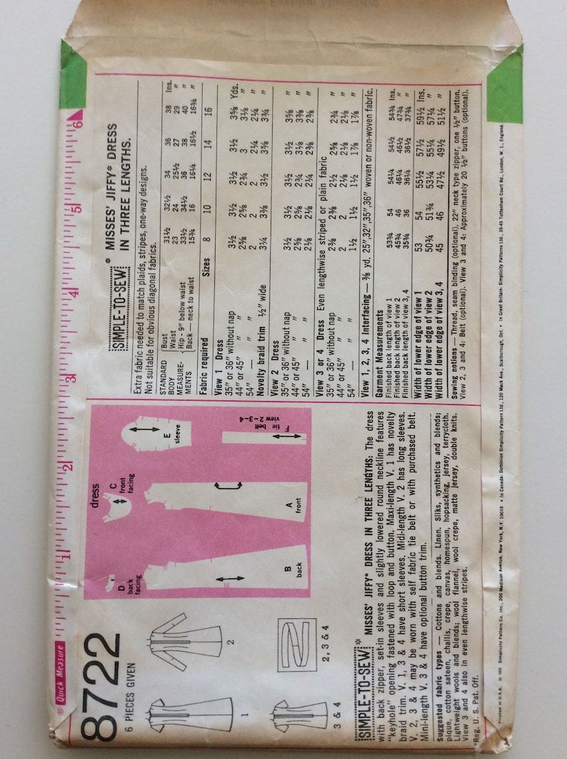Vintage Ca. 1970 Simplicity 8722 Womens Jiffy Dress in 3 - Etsy