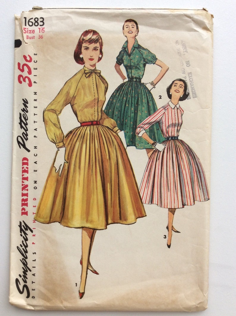 Vintage Ca. 1956 Simplicity 1683 Womens 1 Piece Dress Sewing Pattern ...