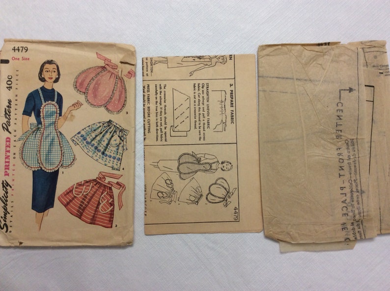Vintage Ca. 1953 Simplicity 4479 1 Yard Apron Sewing Pattern-one Size-3 ...