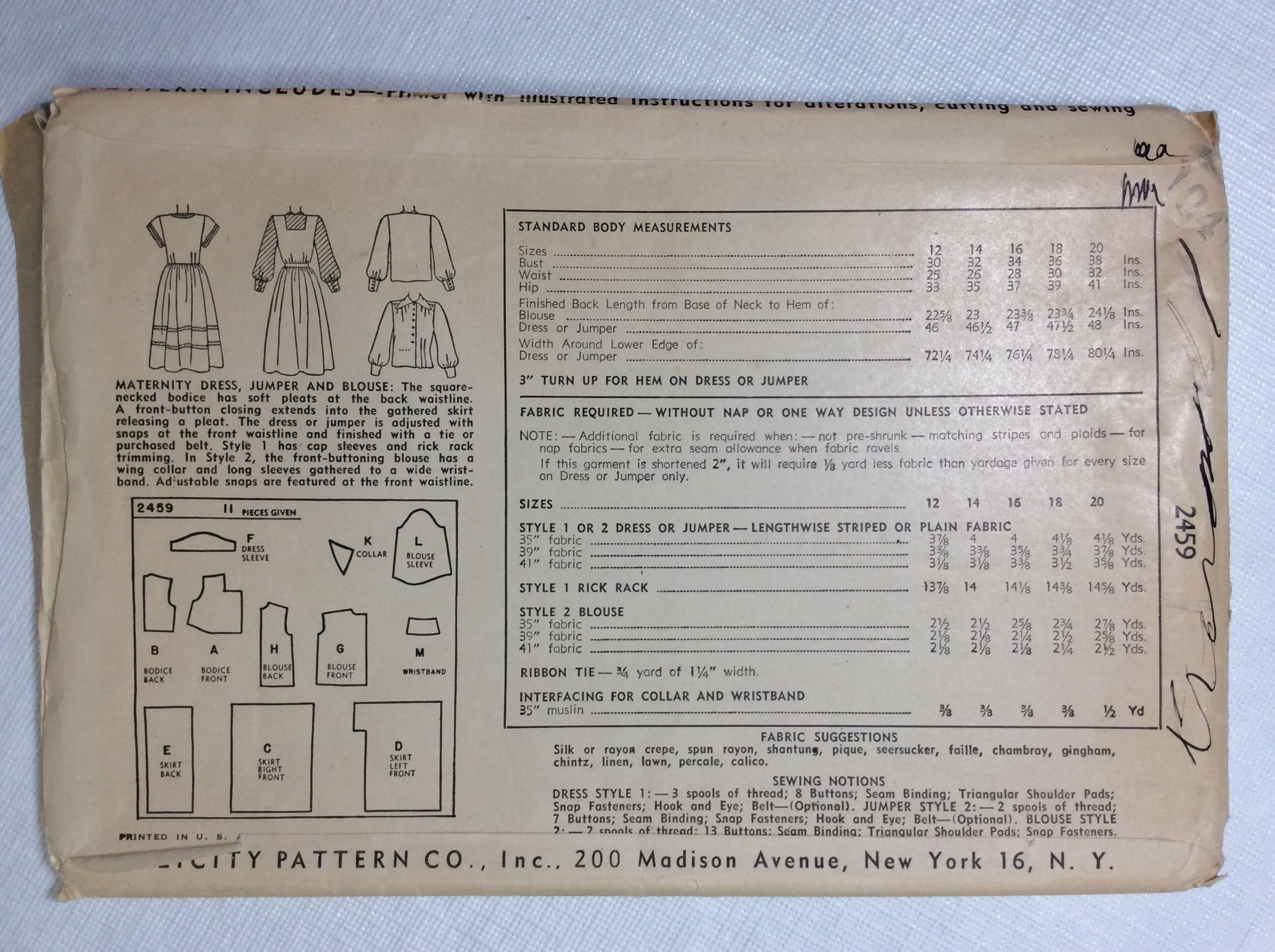 Vintage Ca. 1948 Simplicity 2459 Maternity Dress Jumper & - Etsy