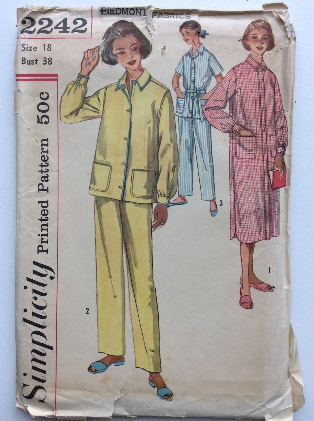 Vintage Ca. 1957 Simplicity 2242 Womens 2 Piece Pajama and Nightshirt ...