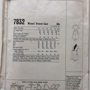 Vintage Ca. 1965 Mccall’s 7832 Women’s Brunch Coat Sewing Pattern-size ...