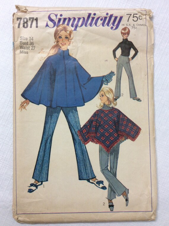 Vintage Ca. 1968 Simplicity 7871 Womens Ponchos and Bell | Etsy
