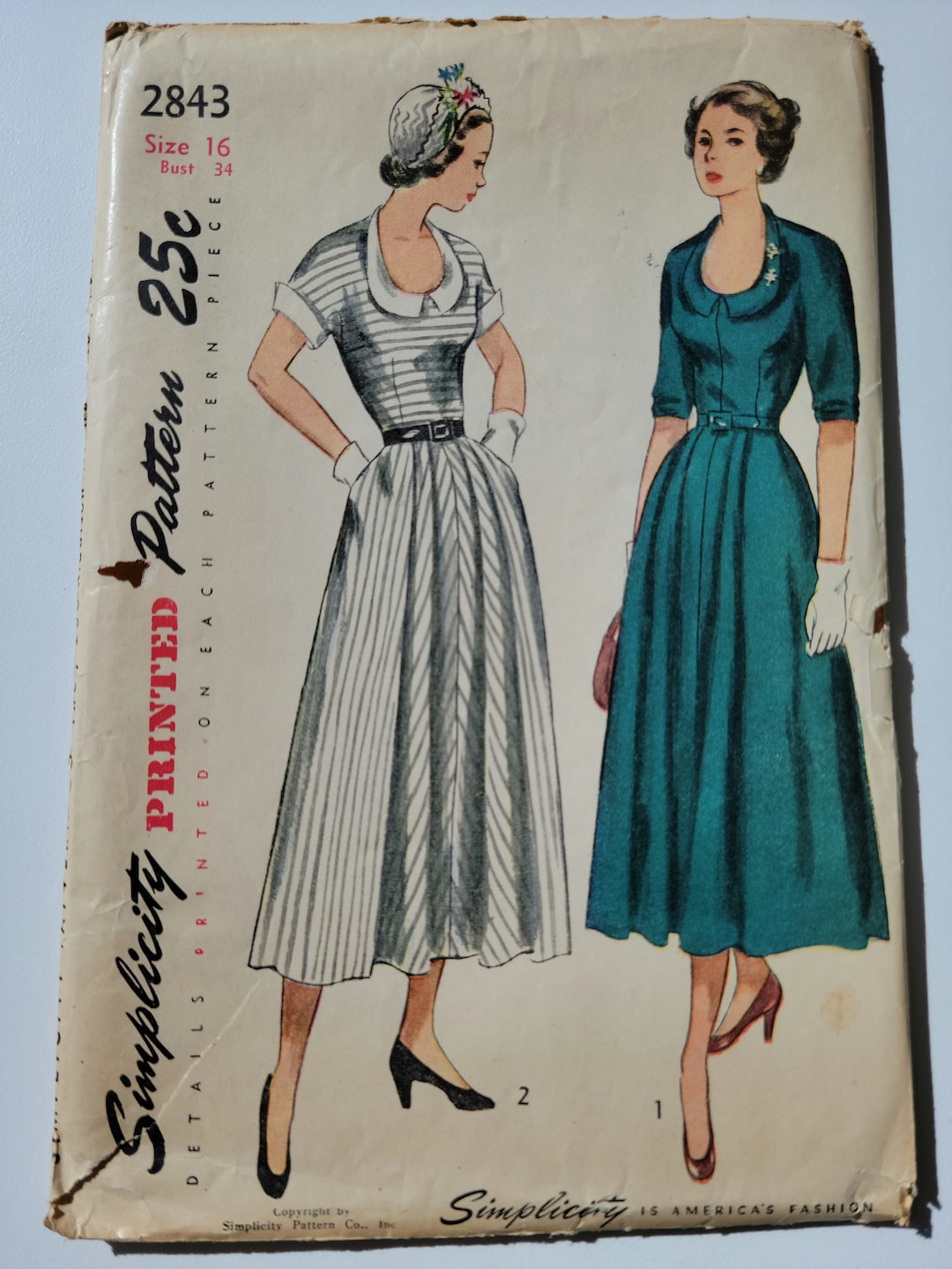 Vintage Ca. 1949 Simplicity 2843 Women’s Dress W/detachable Collar ...