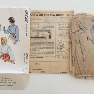 Vintage Ca. 1950 Mccall 8091 Girls Set of Blouses Sewing Pattern-size 6 Breast 24partially Cut ...
