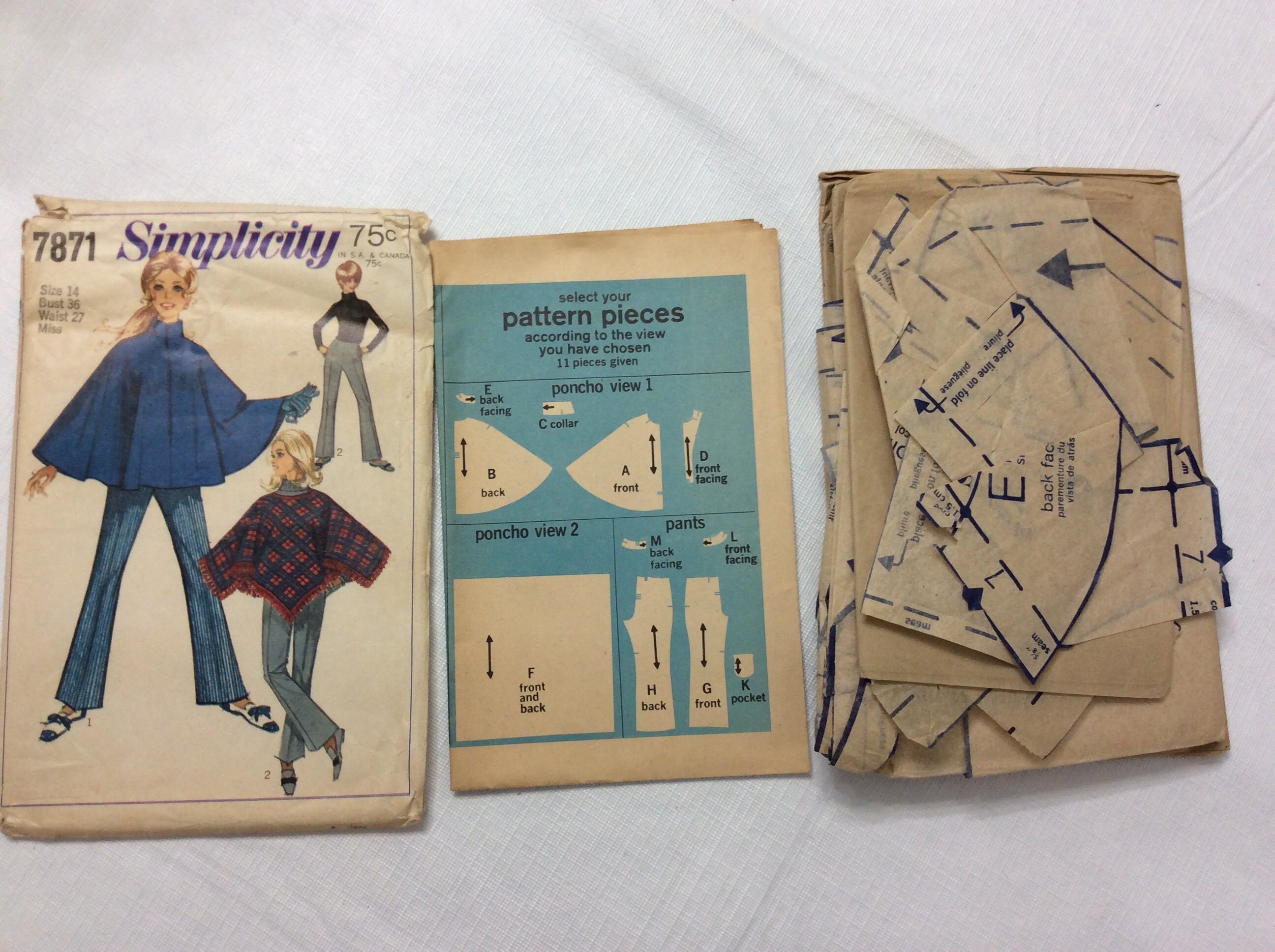 Vintage Ca. 1968 Simplicity 7871 Womens Ponchos and Bell Bottom Pants ...