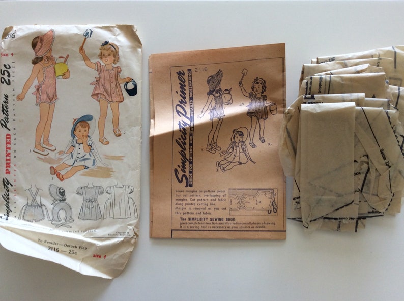 Vintage Ca. 1947 Simplicity 2116 Childs Sun Suit Bonnet & - Etsy