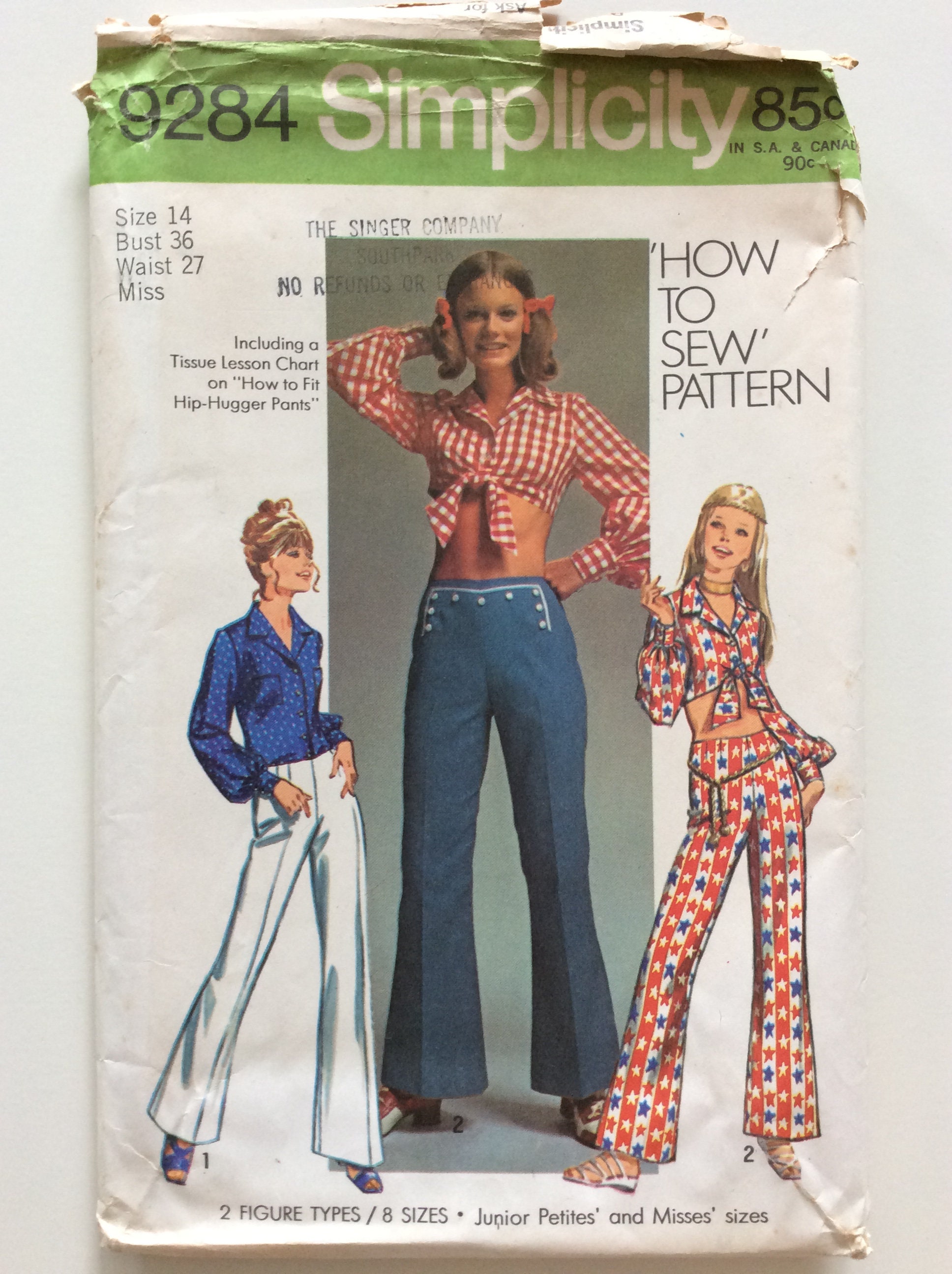 Kits & How To Sewing Midriff Shirt & Hip-Hugger Bell-Bottom Pants 1971 ...