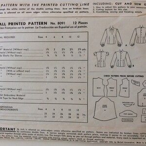 Vintage Ca. 1950 Mccall 8091 Girls Set of Blouses Sewing Pattern-size 6 Breast 24partially Cut ...