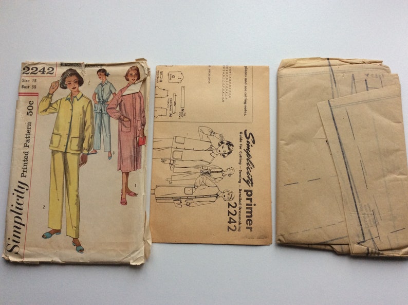 Vintage Ca. 1957 Simplicity 2242 Womens 2 Piece Pajama and Nightshirt ...