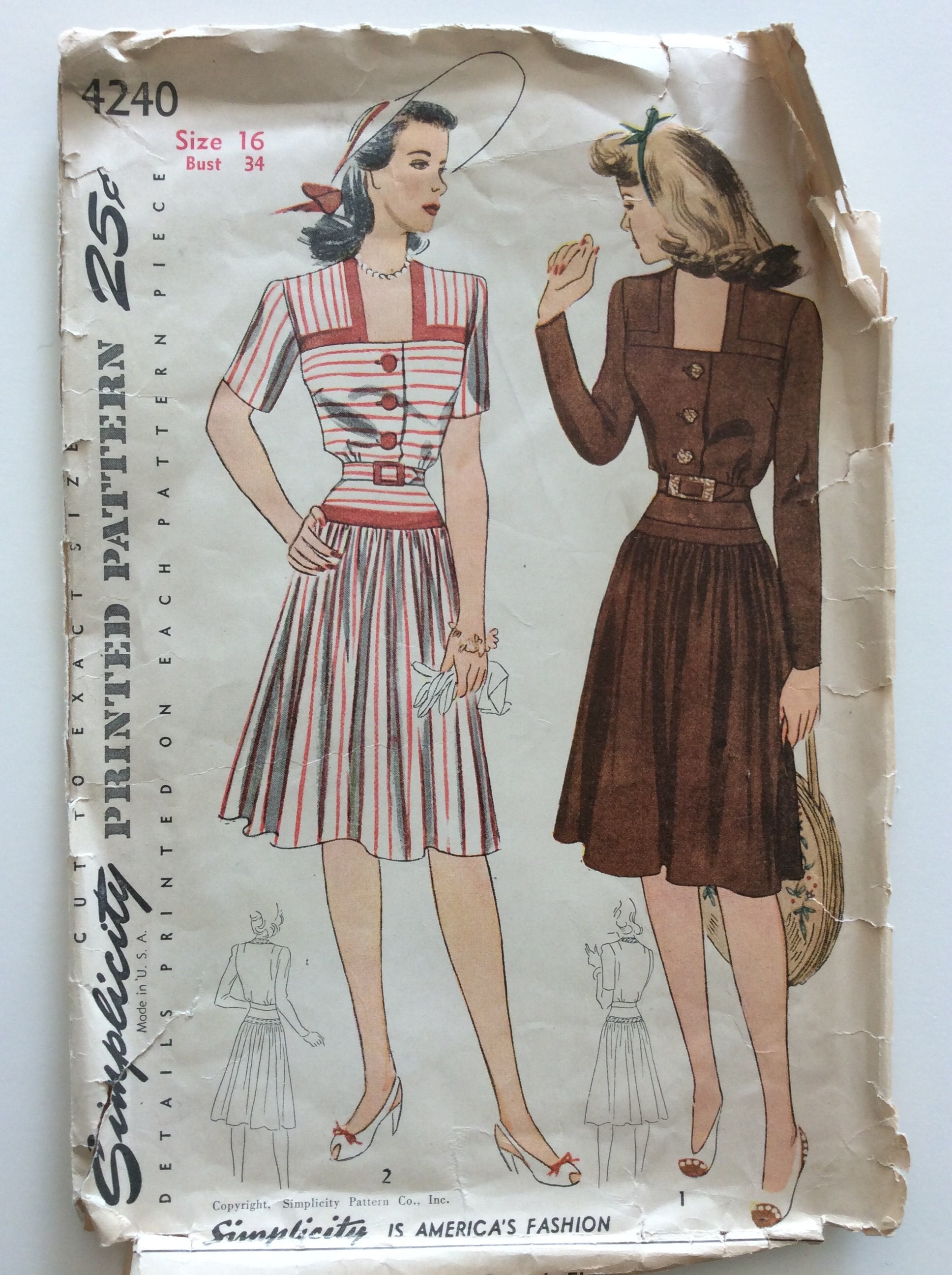 Vintage Ca. 1942 Simplicity 4240 Womens Dress Sewing - Etsy