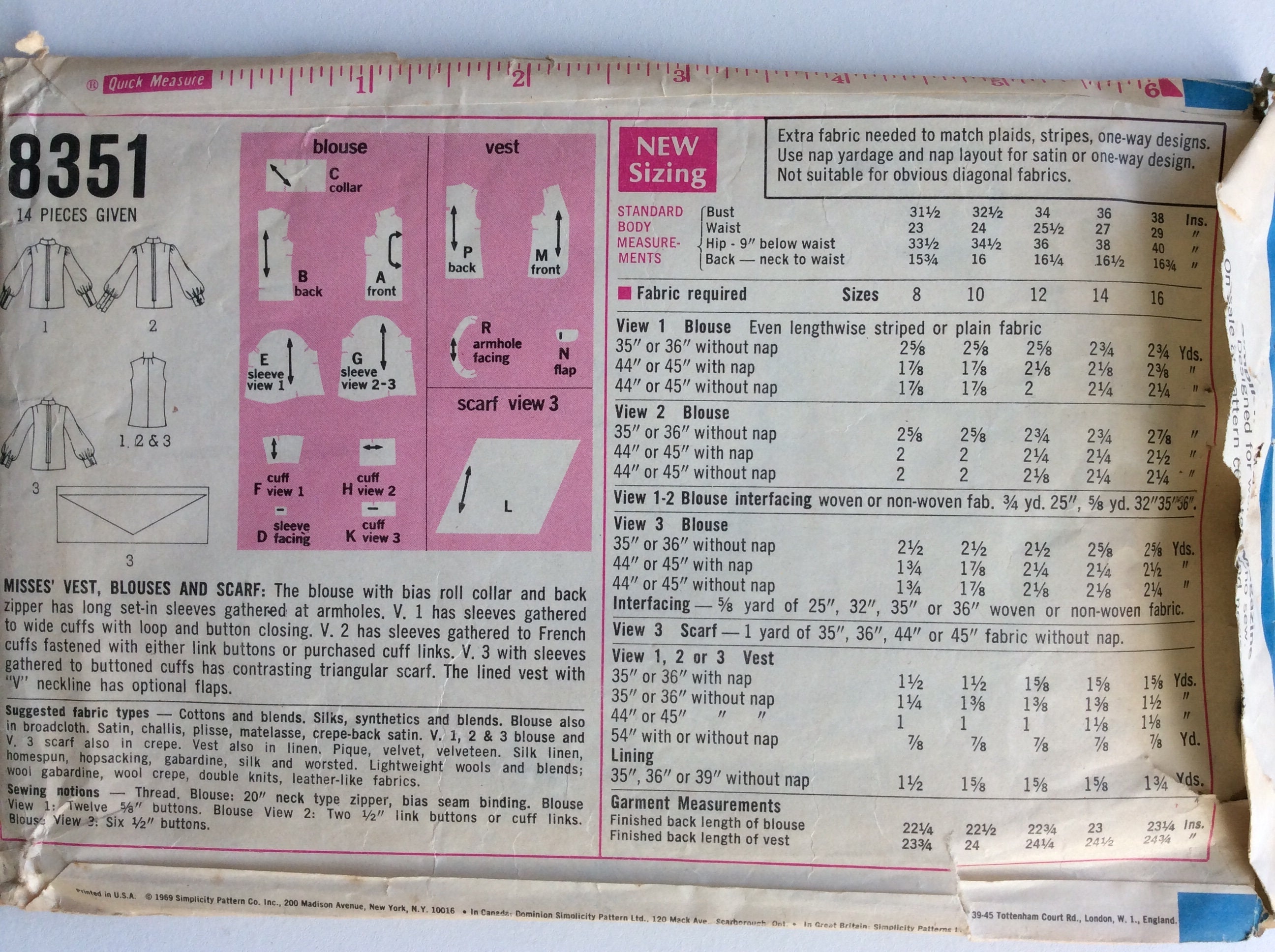 Vintage Ca. 1969 Simplicity 8351 Womens Vest Blouses and - Etsy