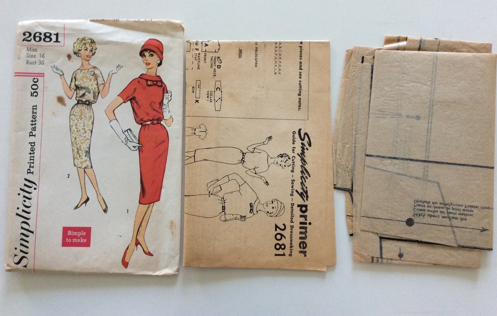 Vintage Ca. 1958 Simplicity 2681 Womens Dress & Belt Sewing Pattern ...