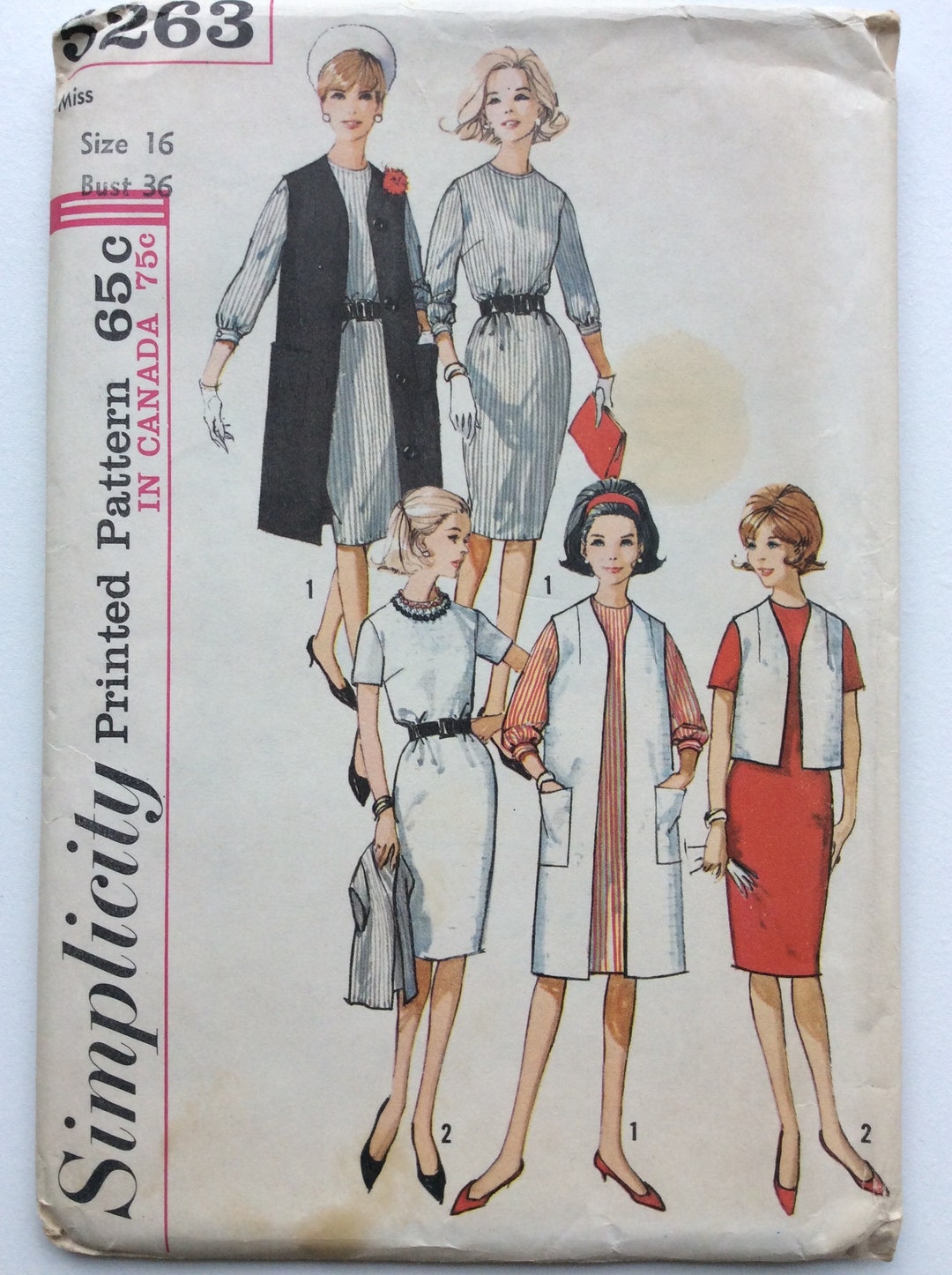 Vintage Ca. 1963 Simplicity 5263 Womens 1 Piece Dress & Unlined ...