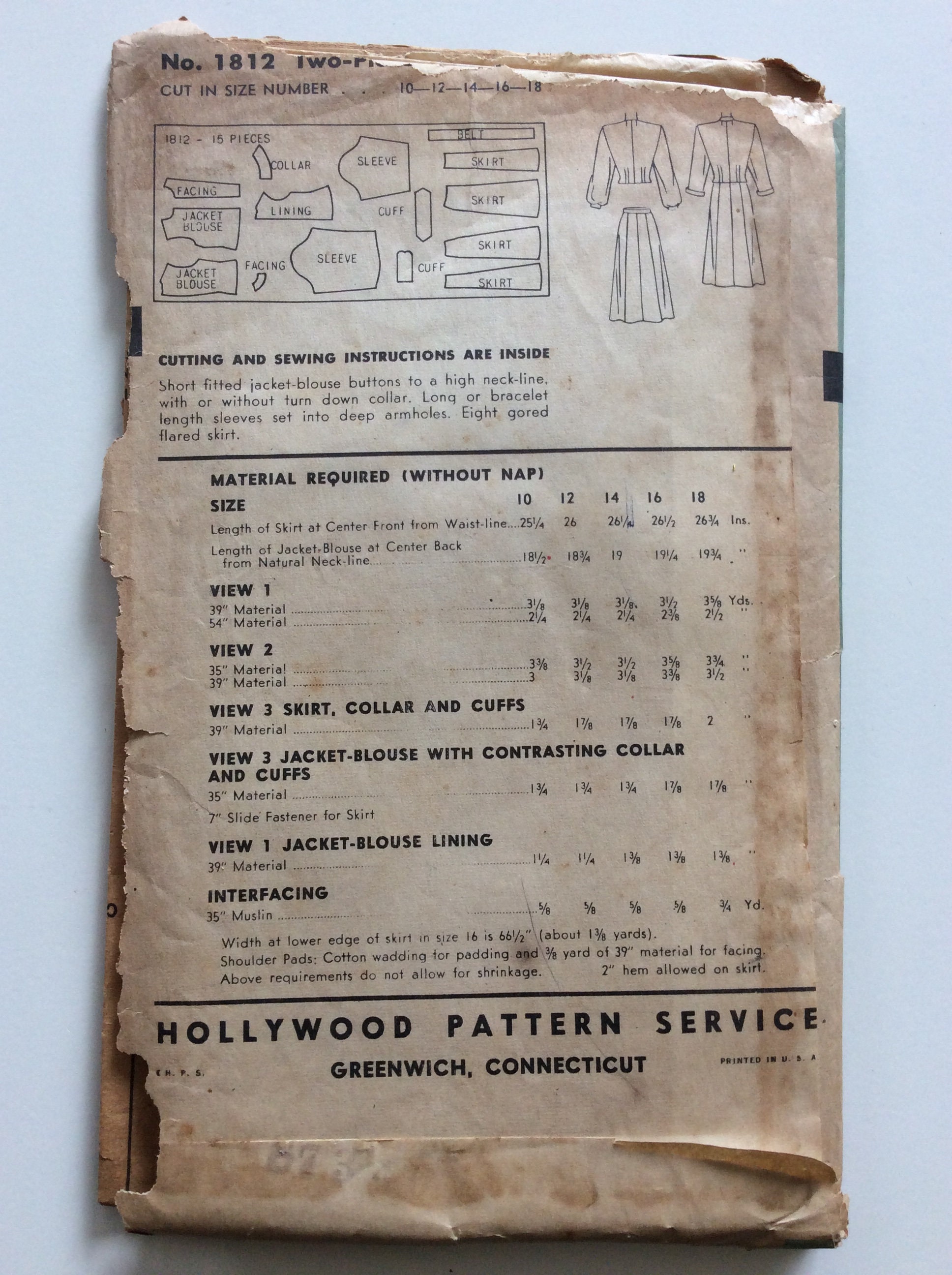 Vintage Ca. 1946 Hollywood Pattern 1812 Womens 2 Piece Skirt - Etsy