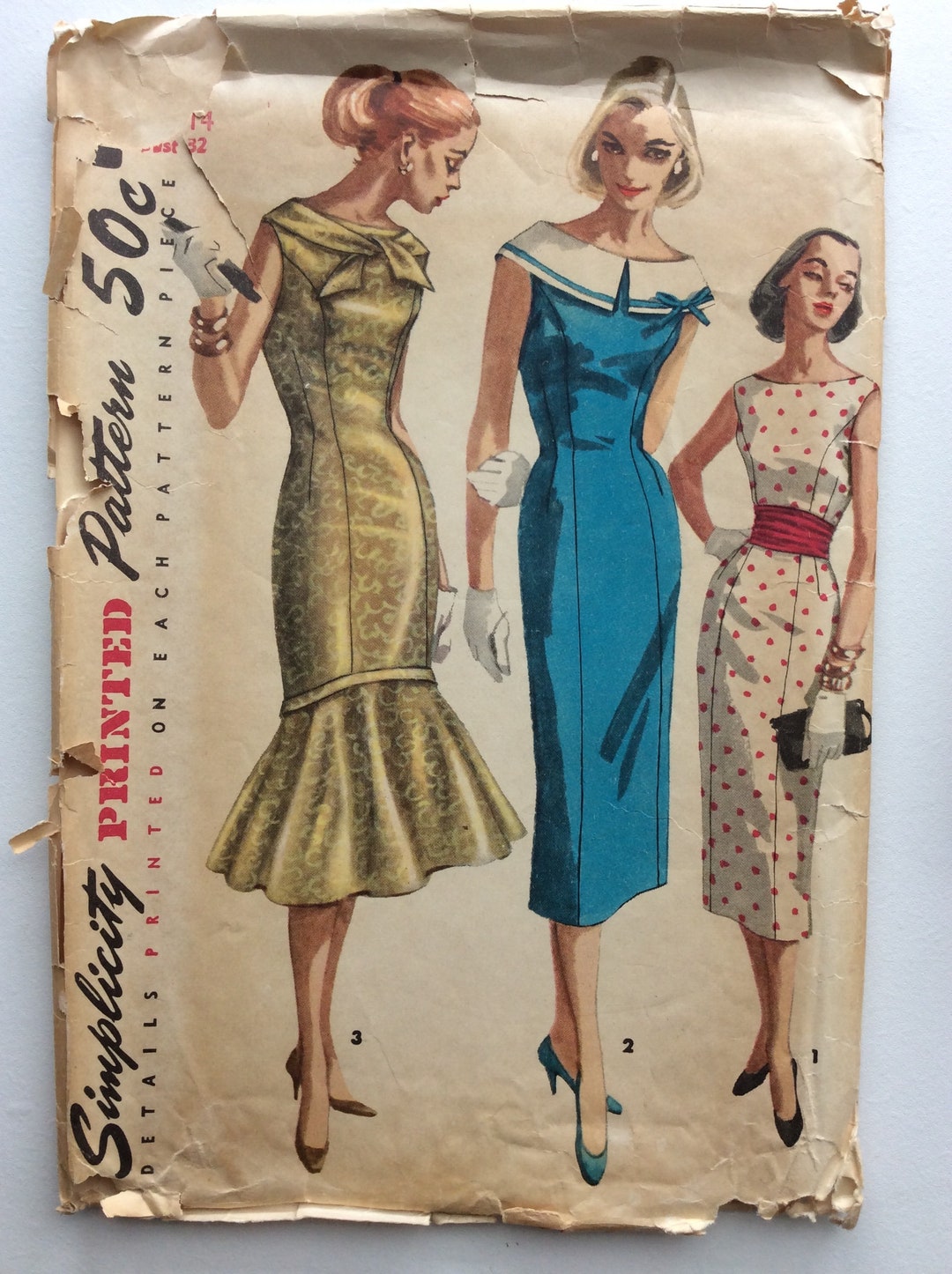 Vintage Ca. 1956 Simplicity 1575 Womens 1 Piece Dress Sewing Pattern ...